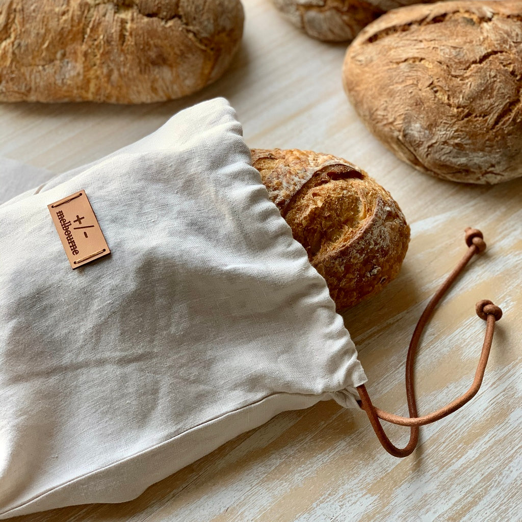 Premium linen and leather bread bag - Oatmeal – PlusMinus Melbourne